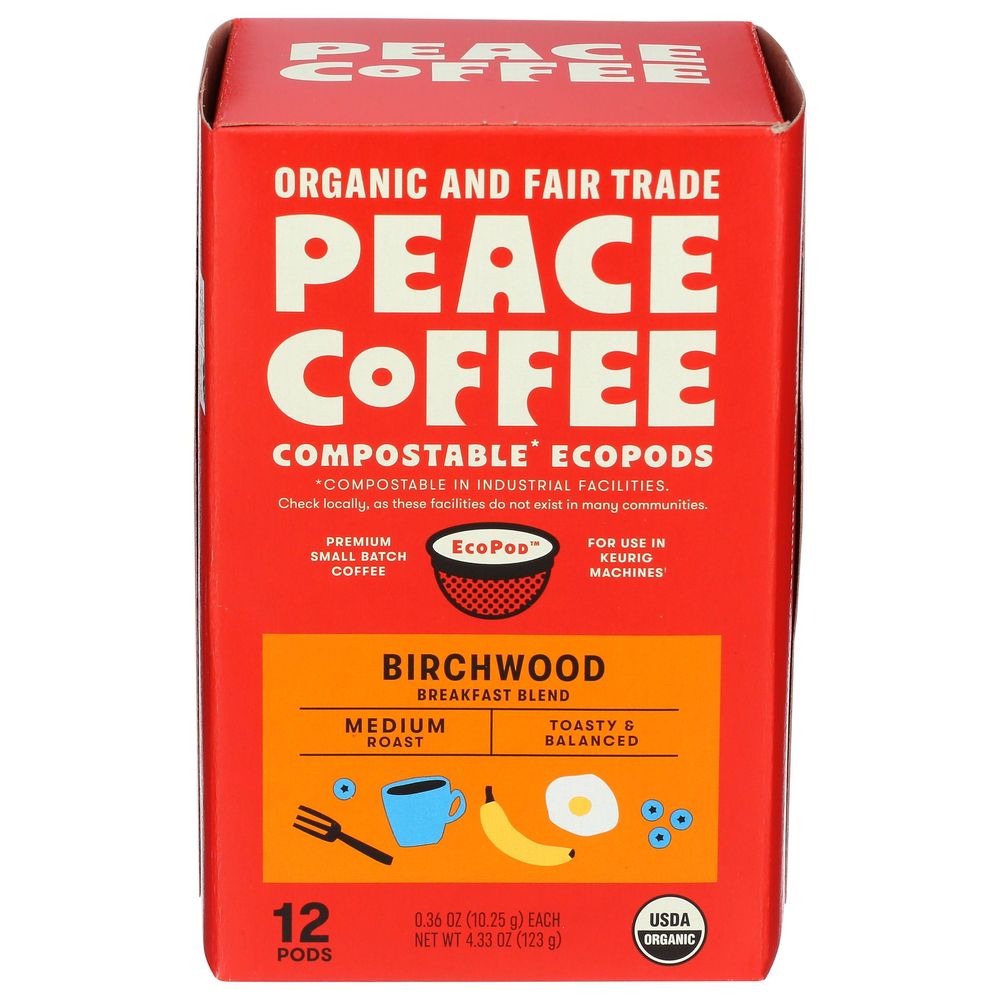 Peace Organic and Fairtrade Compostable Ecopod Birchwood Coffee Pod, 12 ...
