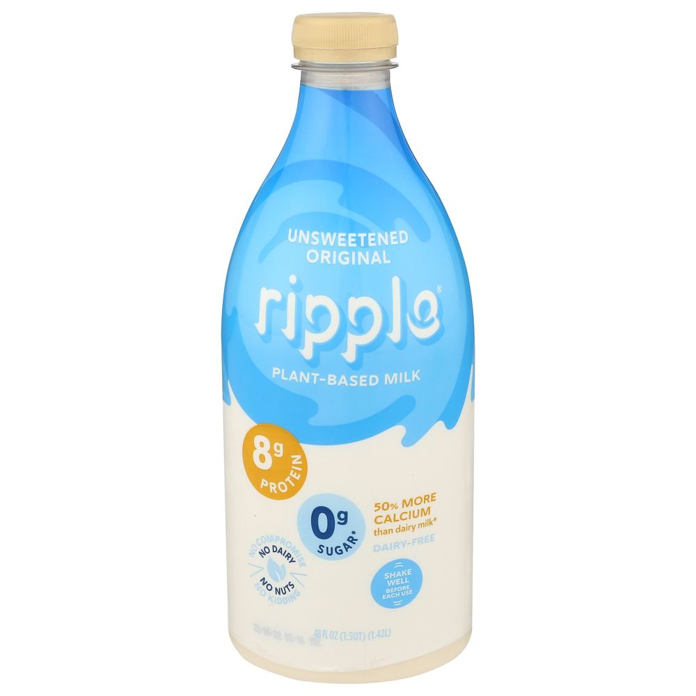 Ripple Dairy Free Unsweetened Original Milk, 48 Fluid Ounce -- 6 per case