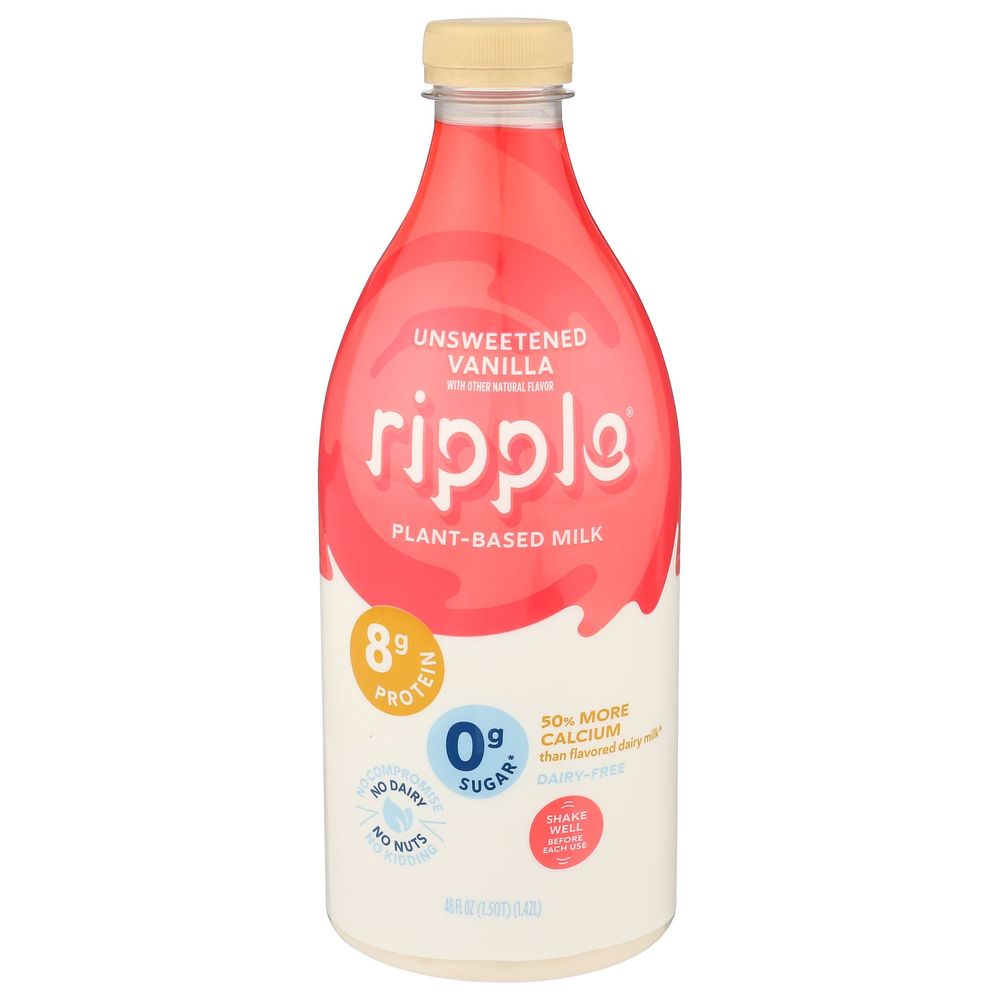 Ripple Vanilla Unsweetened Plant Based Milk, 48 Fluid Ounce -- 6 per case