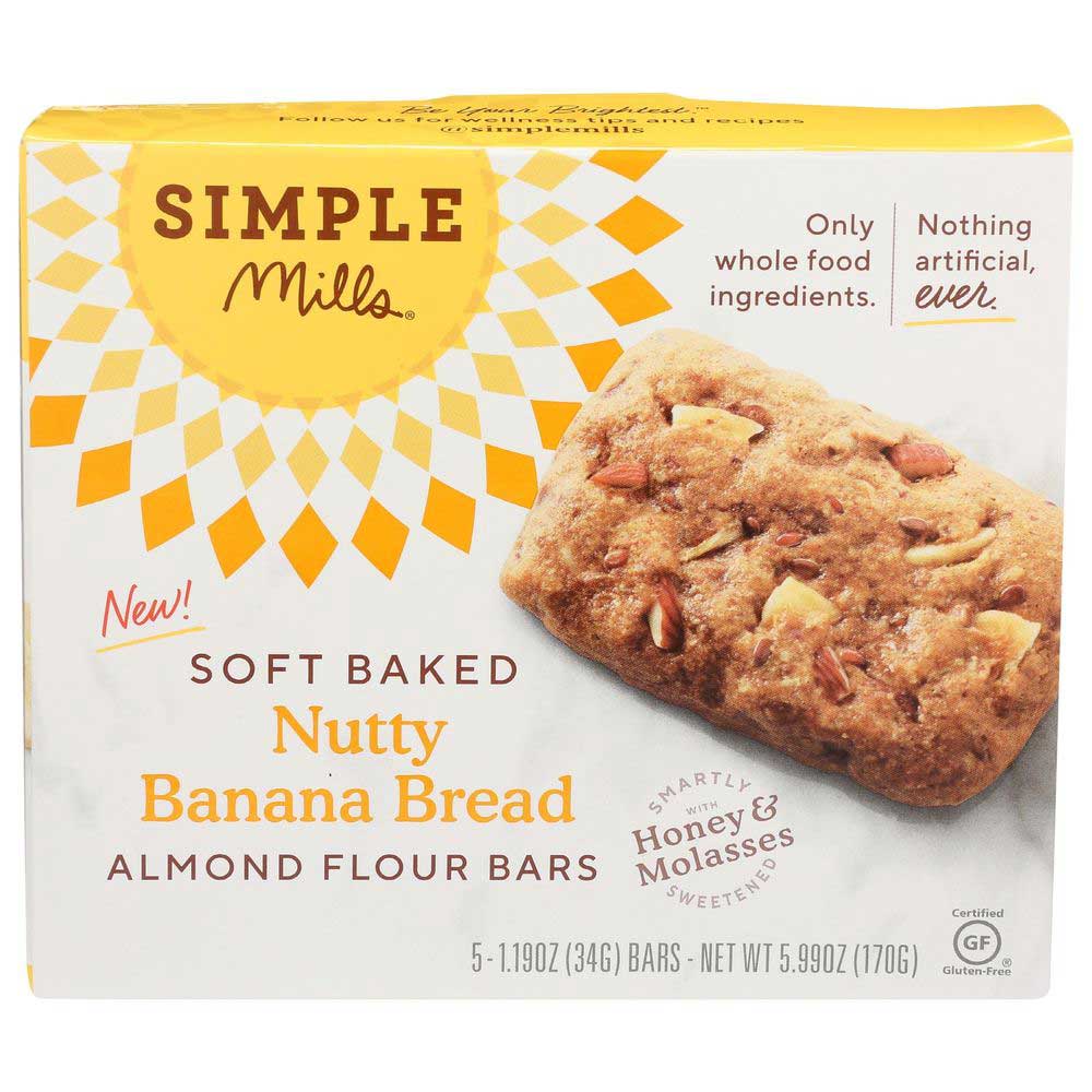 Simple Mills Soft Baked Nutty Banana Bread Almond Flour Bar, 5.99 Ounce ...