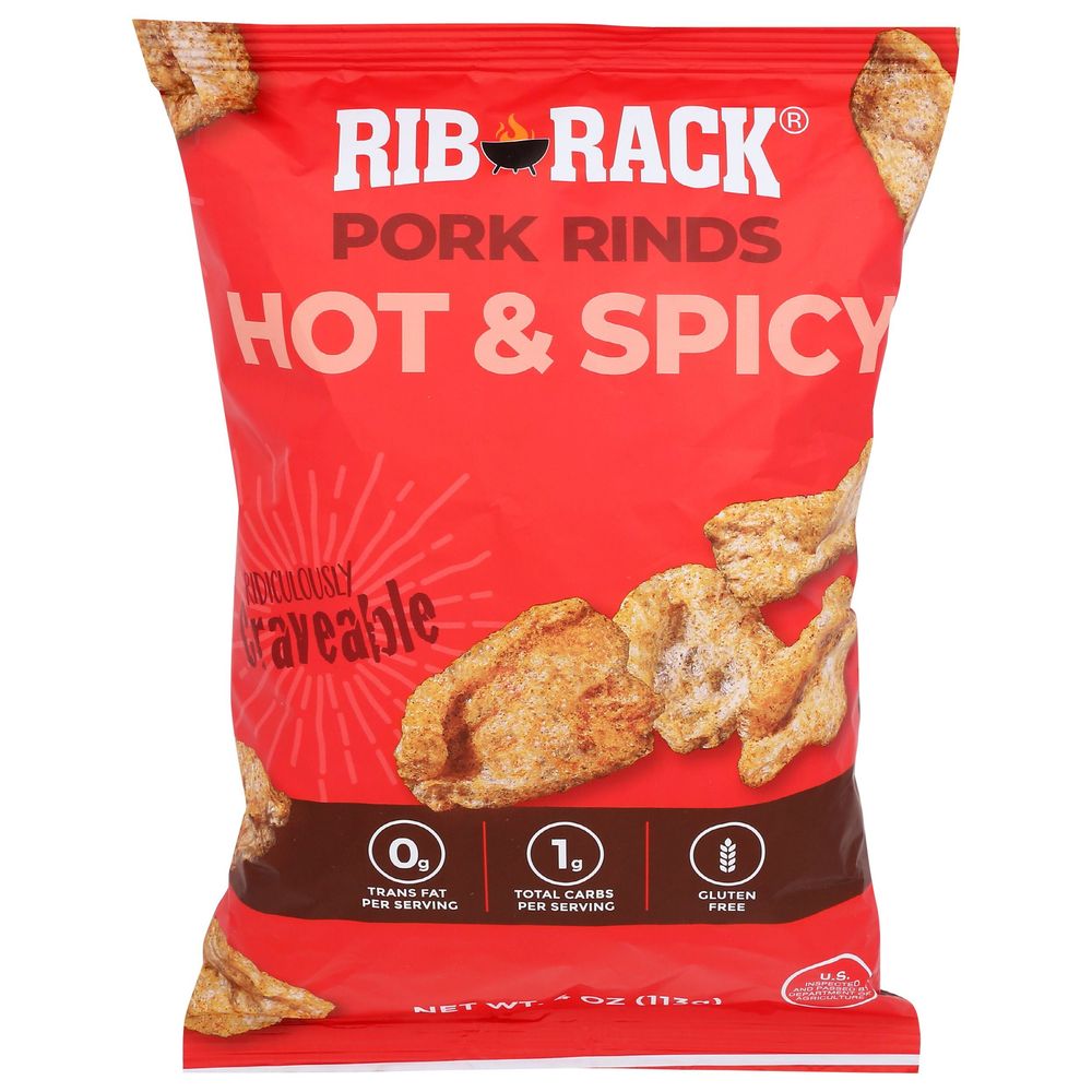 Rib Rack Hot and Spicy Pork Rinds, 4 Ounce -- 6 per case ...
