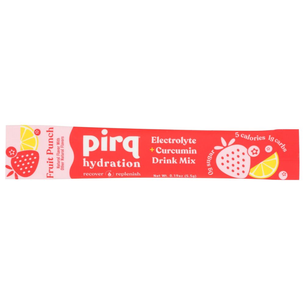 Pirq Fruit Punch Electrolyte Plus Curcumin Hydration Drink Mix, 10 count