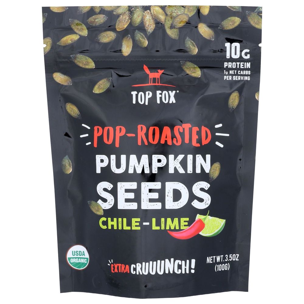 Top Fox Chili Lime Pop Roasted Pumpkin Seeds, 3.5 Ounce -- 6 per case