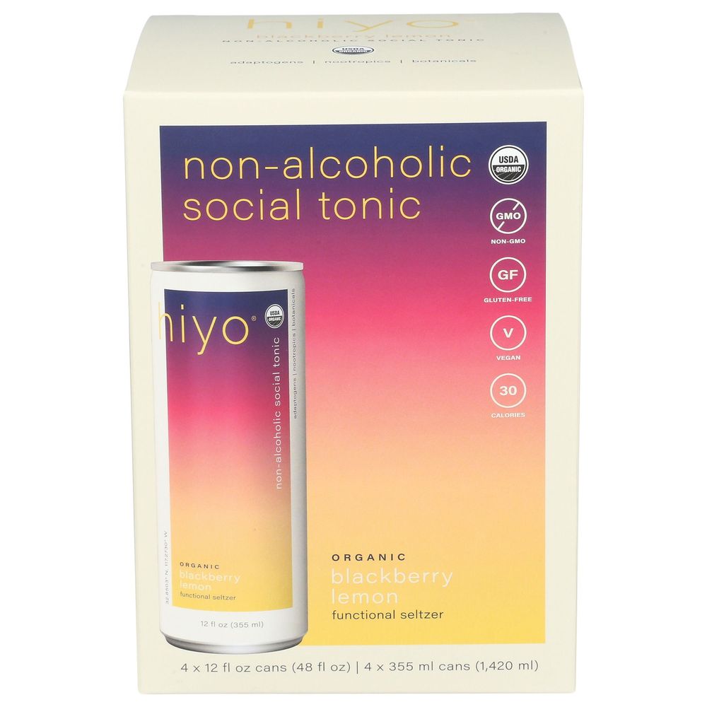 Hiyo Organic Blackberry Lemon Functional Seltzer, 48 Fluid Ounce -- 6 per case