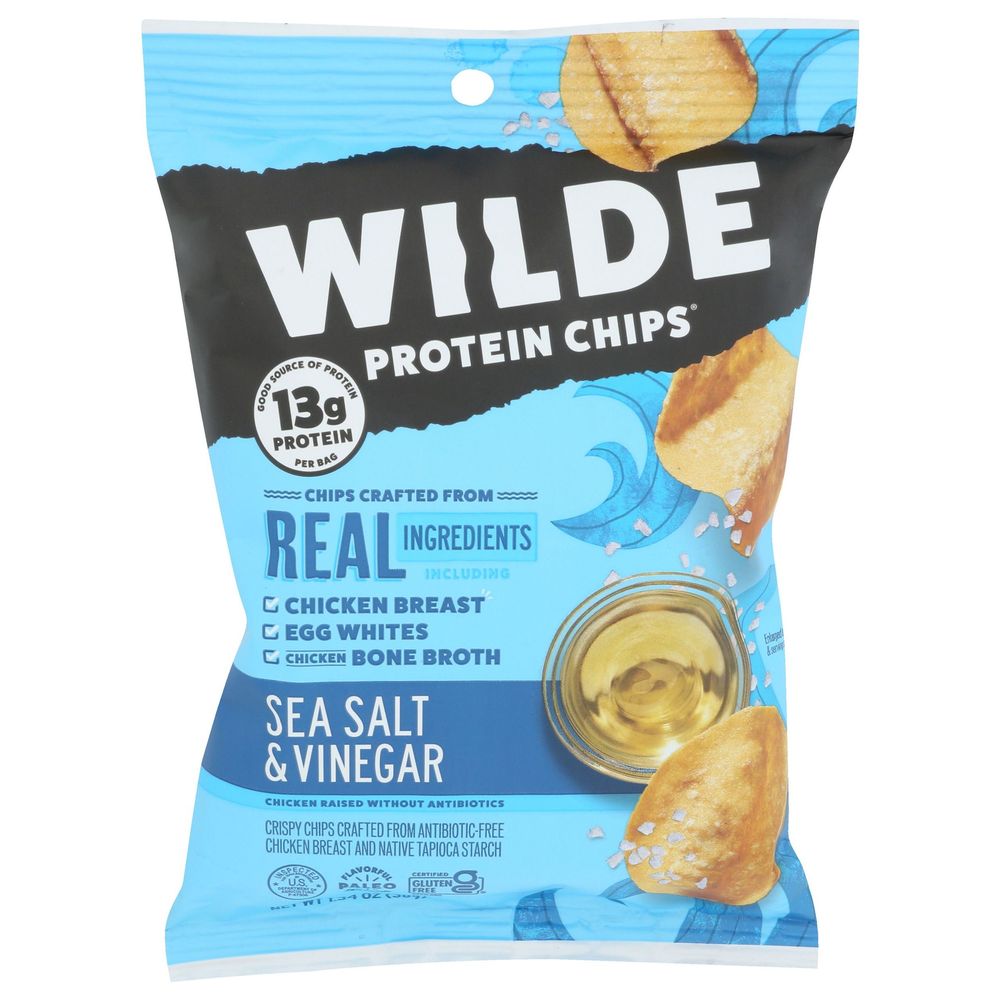 Wilde Snacks Wilde Sea Salt and Vinegar Protein Chips, 1.34 Ounce -- 8 ...