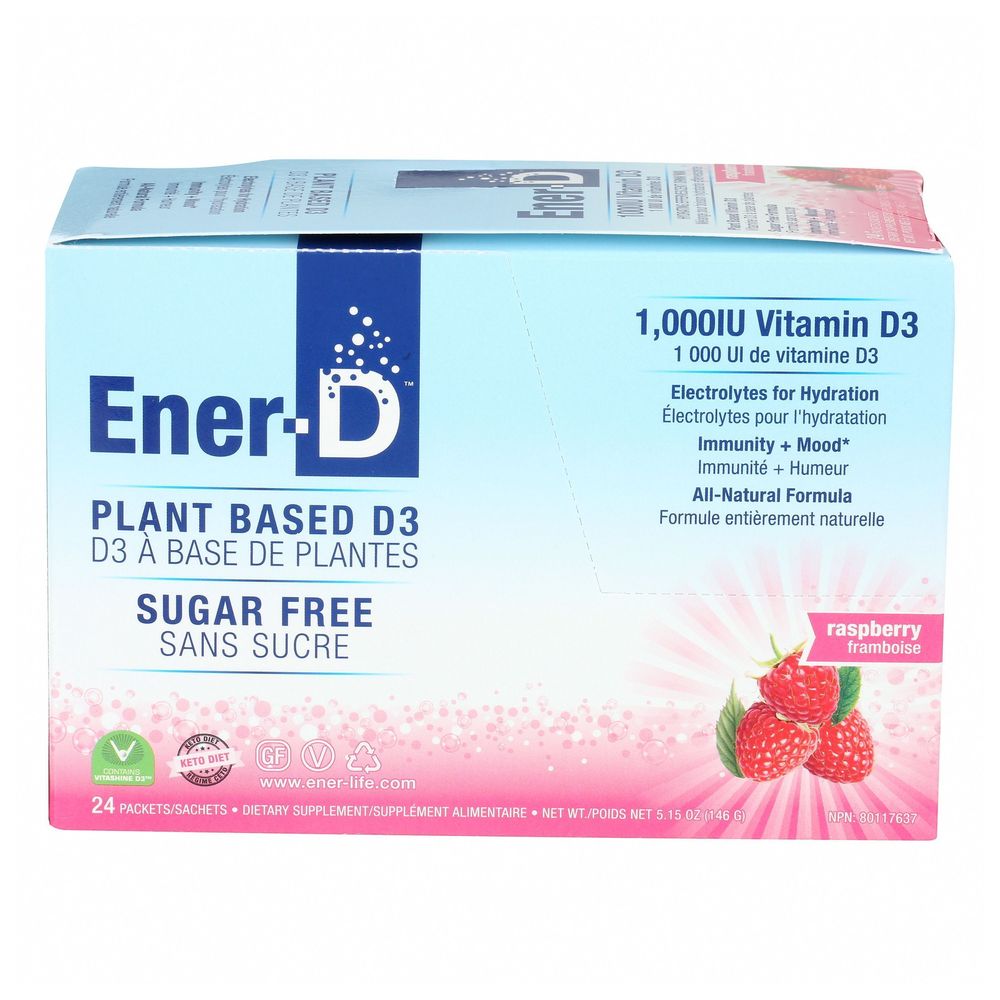 Ener D 1000IU Vitamin D3 Raspberry Sugar Free Drink Mix, 24 count