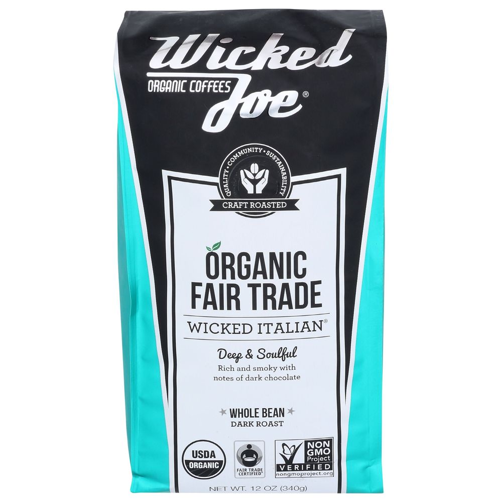 Wicked Joe Organic Italian Whole Bean Coffee, 12 Ounce -- 6 per case