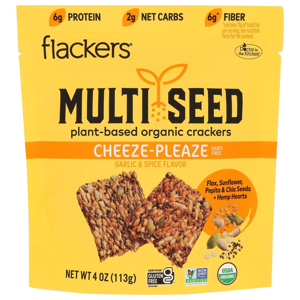 Flackers Organic Plant-Based Cheese-Pleaze Multi Seed Cracker, 4 Ounce ...