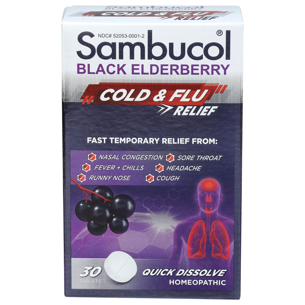 Sambucol Black Elderberry Homeopathic Cold and Flu Relief Tablets, 30 ...