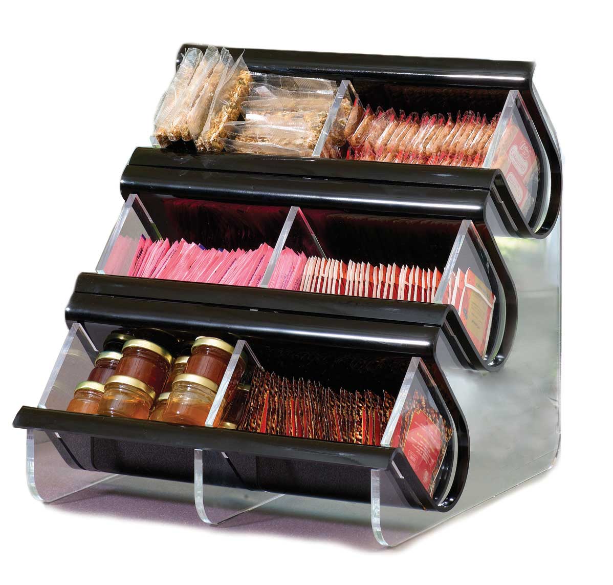 Rosseto Double Unit Six Compartment Black Acrylic EZ Condiment ...