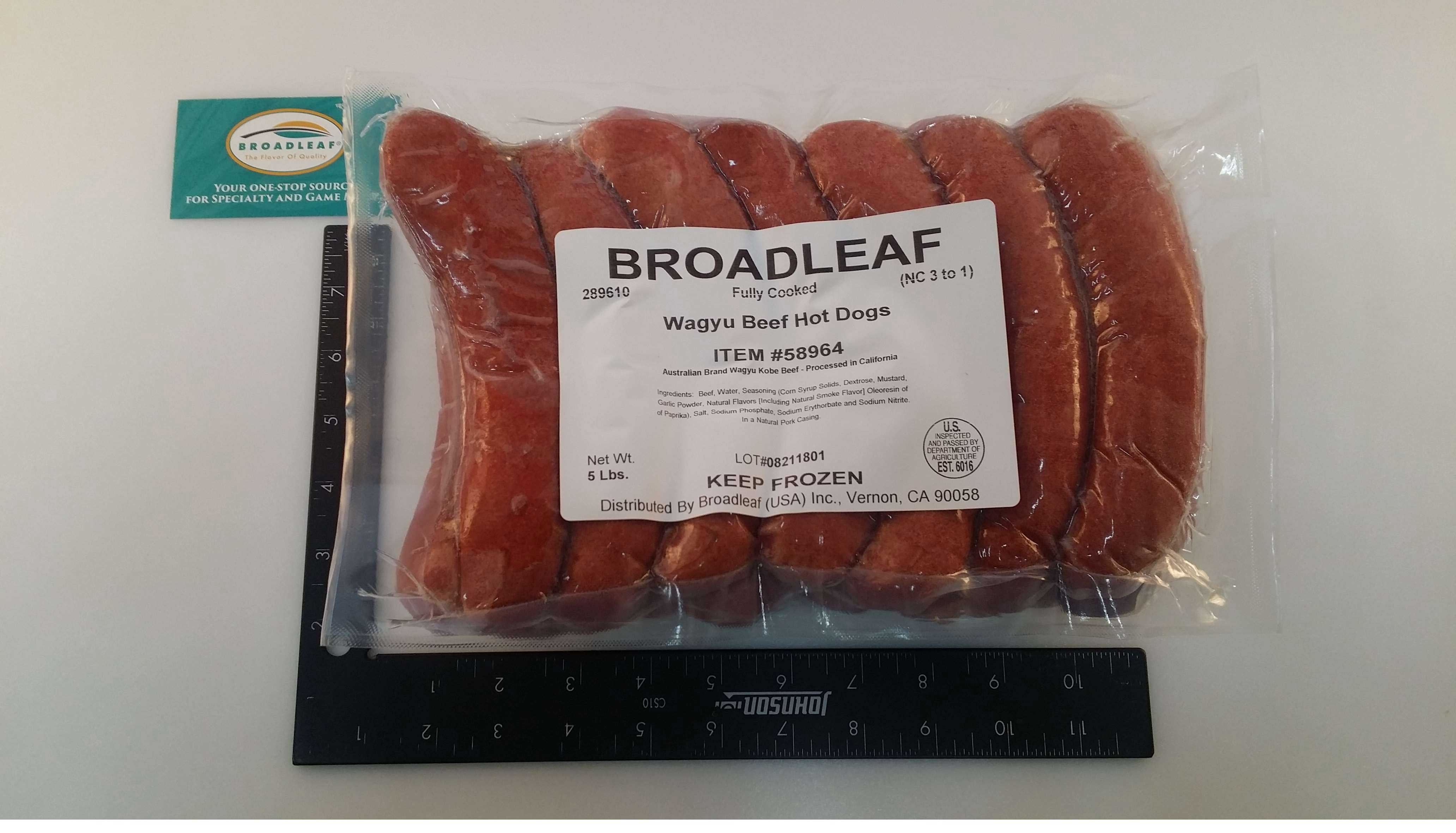 Broadleaf Wagyu Beef Hot Dog, 5 Pound -- 2 per case