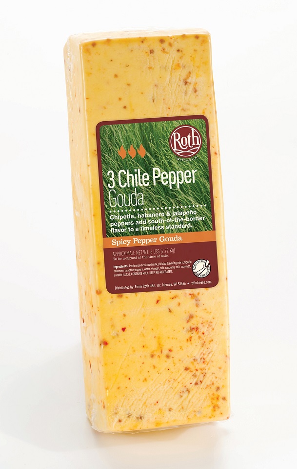 Roth 3 Chile Pepper Gouda Cheese Loaf, 7 Pound -- 2 per case.