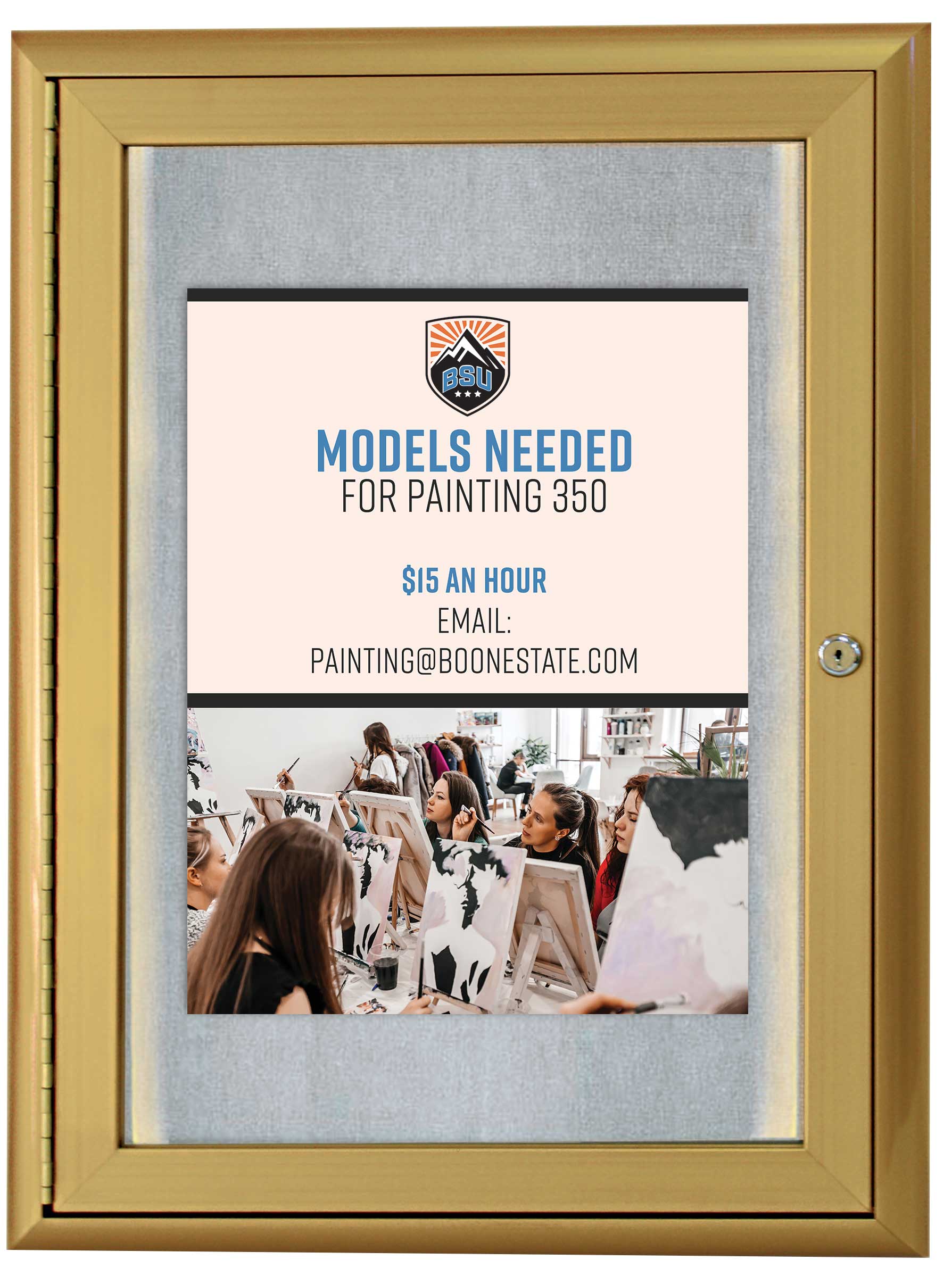 Aarco Indoor/Outdoor Waterfall Series Gold Enclosed Bulletin Board with ...