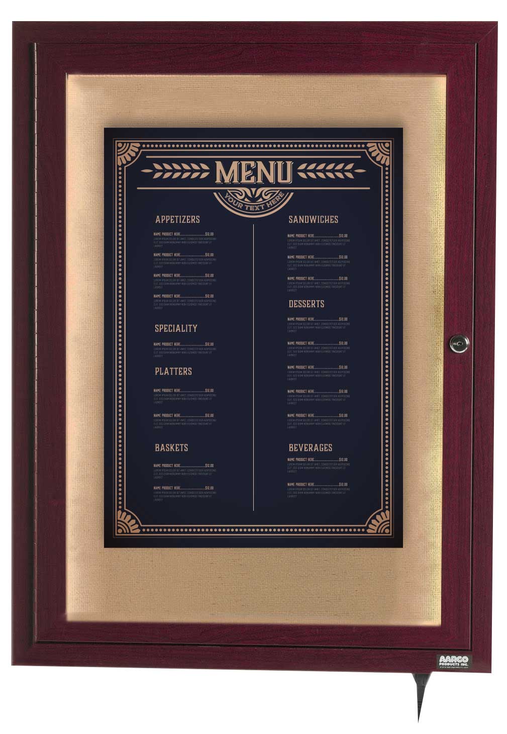 Aarco LED Lighted Cherry Wood Finish Outdoor Display Case, 24 x 18 inch