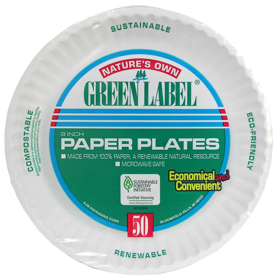 AJM Packaging Green Label Paper Plate, 9 inch - 1200 per bale