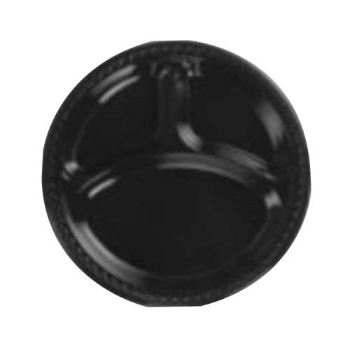 Huhtamaki First Choice Plastic Black 3-Compartment Plate, 10-1/4 inch ...