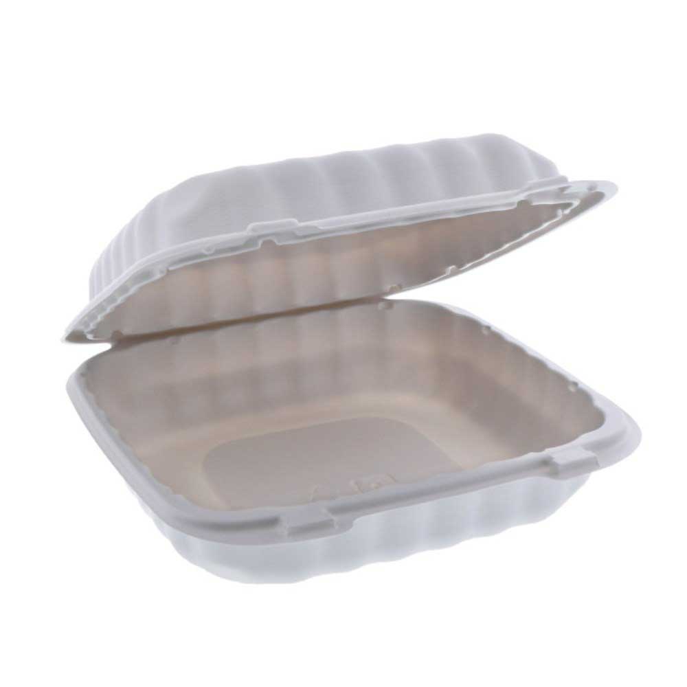 Pactiv EarthChoice MFPP White Hinged Container, 8 x 8 inch -- 200 per case