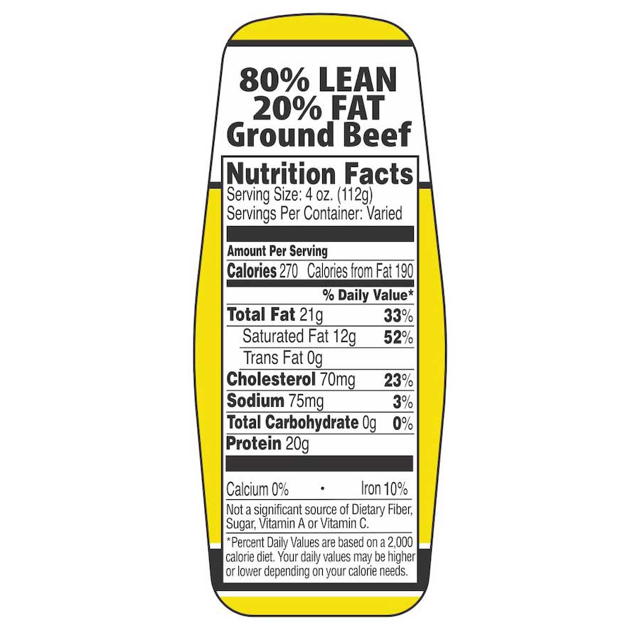 Bollin Label 80 Percent Lean 20 Percent Fat Ground Beef Nutritional ...