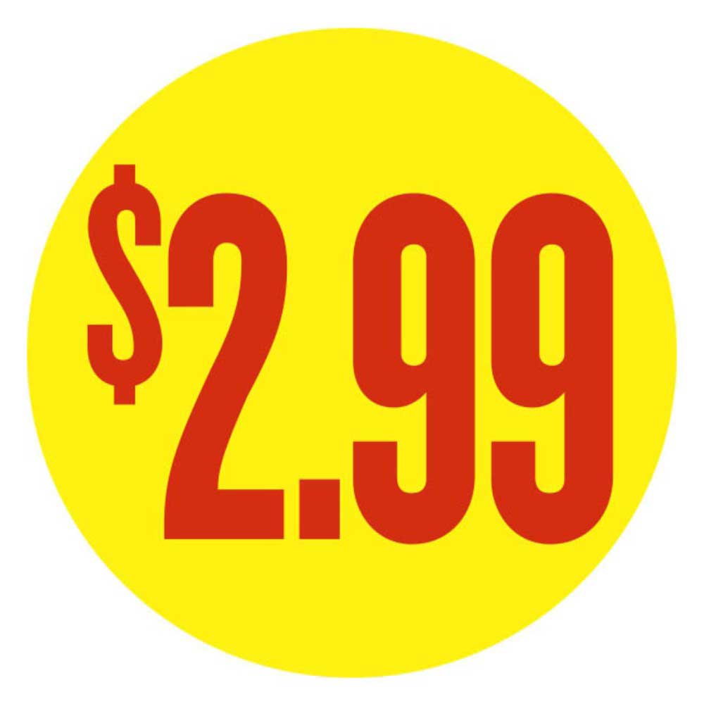 Bollin Label Yellow with Red Print $2.99 Circle Label, 2 x 2 inch ...