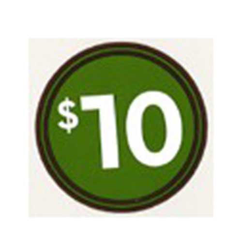 Bollin Label Green/Brown/White Paper $10 Dollar Label, 2 x 2 inch ...