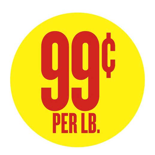 Bollin Label Paper Yellow/Red $.99 Per Lb Label, 1.5 inch - 500 per ...