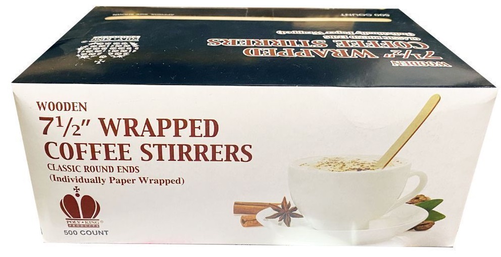 Poly-King Individually Paper Wrapped Wood Coffee Stirrer, 7.5 inch ...