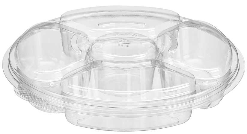 Inline Plastics Essesntials ValuPack Pet Clear 4 Compartment Party Platter with Lid, 42 Ounce ...