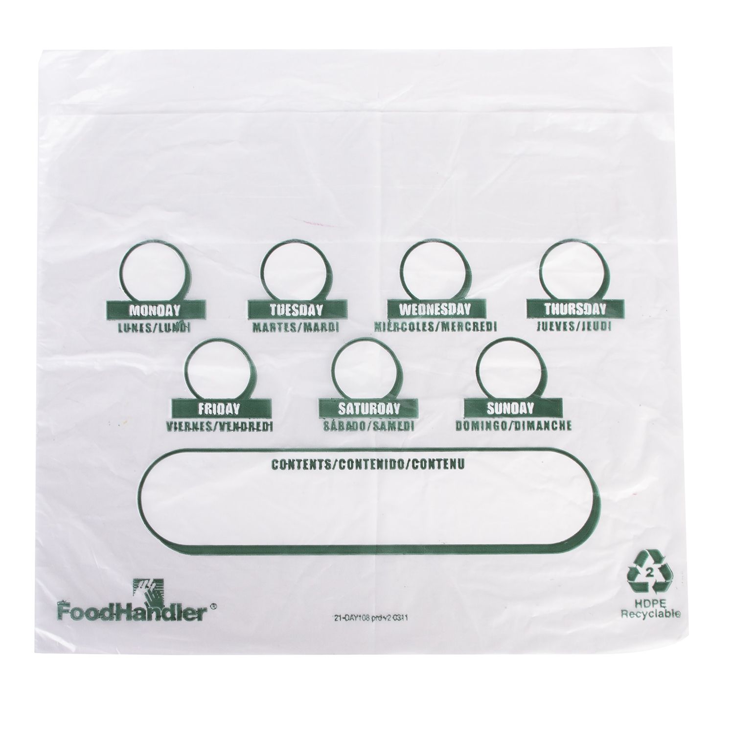 Foodhandler Day of the Week HDPE Deli Bag, 6.5 x 7 inch -- 2000 per case.