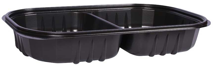 Sabert CPET Black 2 Compartment Large Rectangle Tray, 12 x 7 inch ...