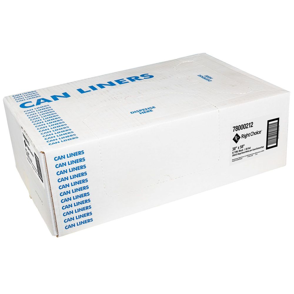 Right Choice Black LDPE 60 Gallon 0.7 Mil Flat Can Liner, 38 x 58 inch ...