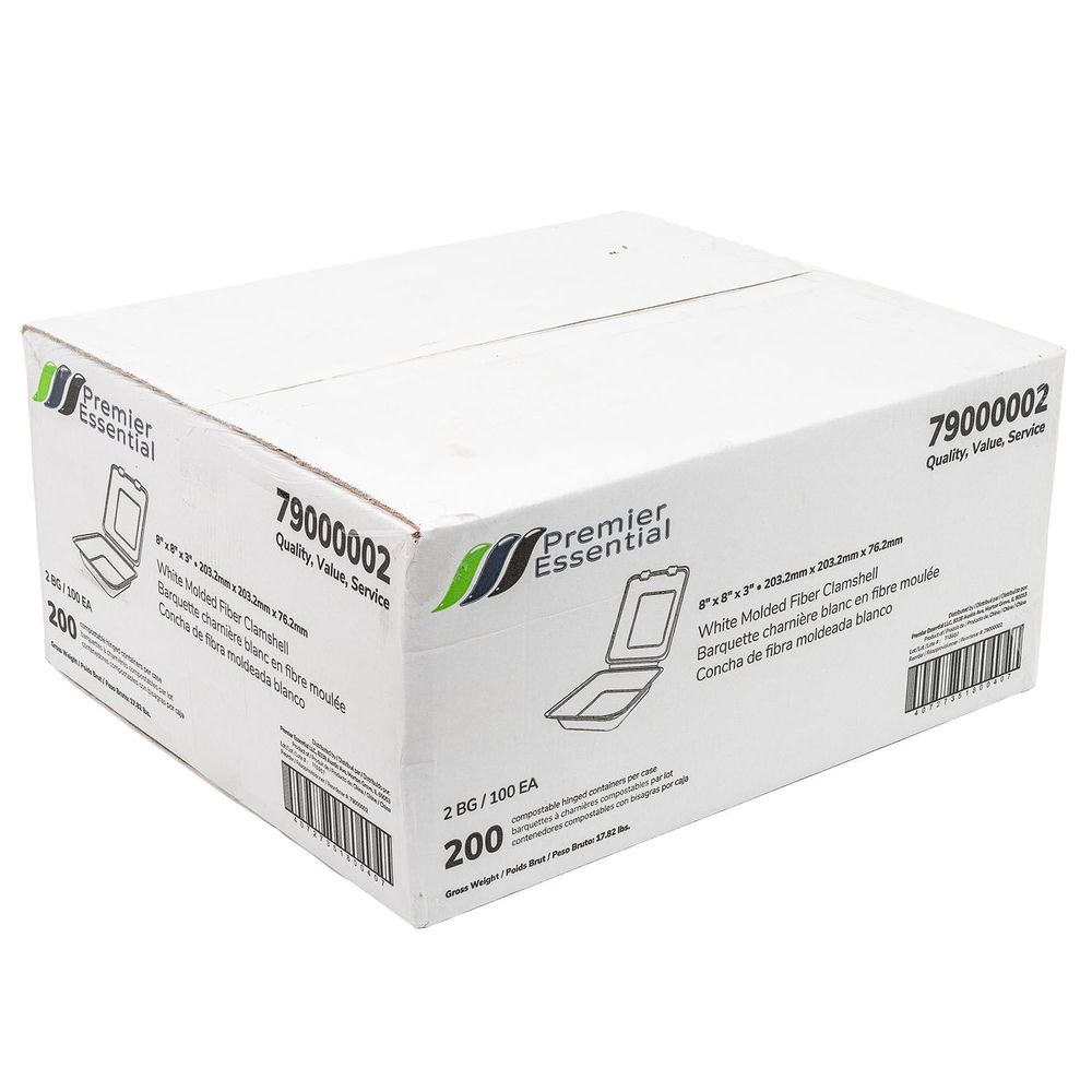 Premier Essential White Paper Molded Fiber Clamshell, 8 inch -- 200 per ...