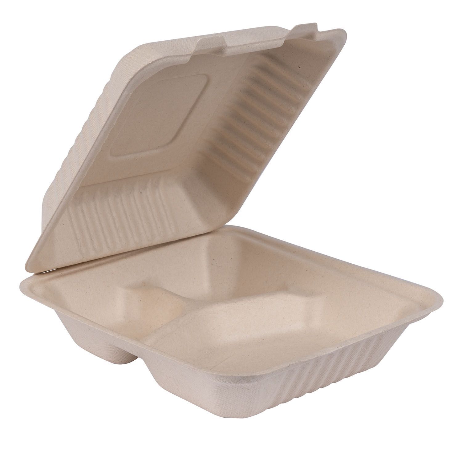Premier Essential Bagasse Kraft Molded Fiber 3 Compartment Clamshell ...