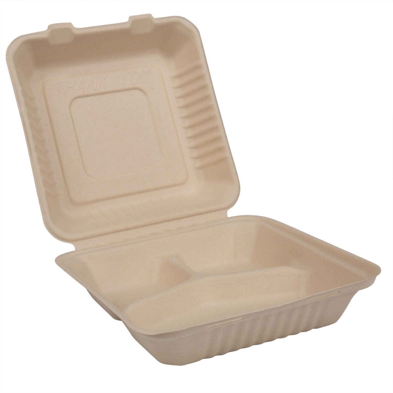 Premier Essential Bagasse Kraft Molded Fiber 3 Compartment Clamshell ...