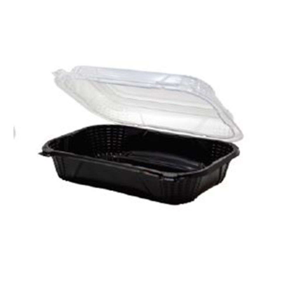 Eco-Systems Black Base Polypropylene Hinged Container Clear Lid, 9.3 x ...