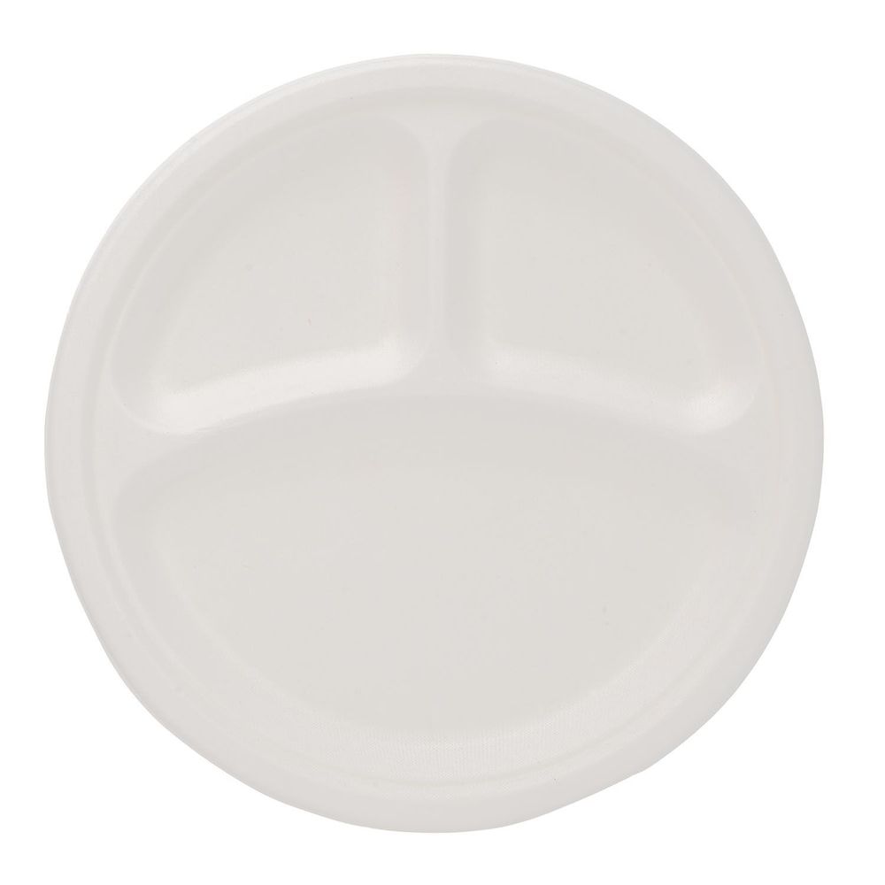 EcoSystems White 3 Compartment Molded Fiber Plate, 10 inch -- 500 per case