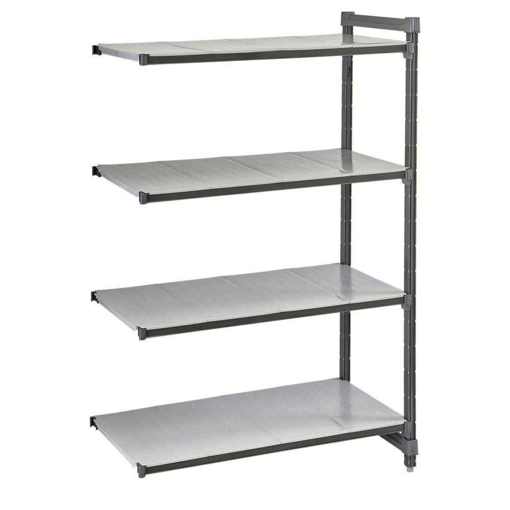 Cambro Camshelving Basics Plus Brushed Graphite 4 Solid Shelf Stationary Add On Unit, 24 x 54 x ...