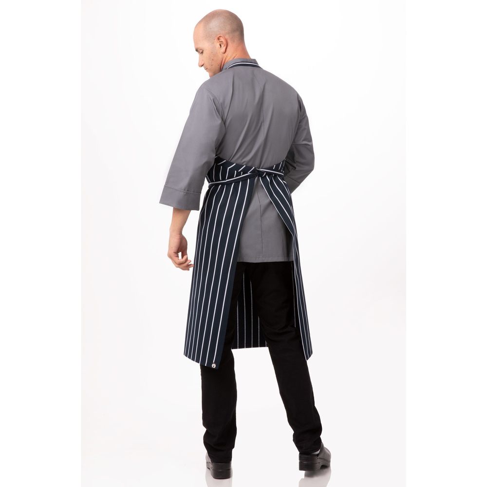 Chef Works Navy with Chalk Stripe English Chef Apron, 39 inch Long x 37 ...