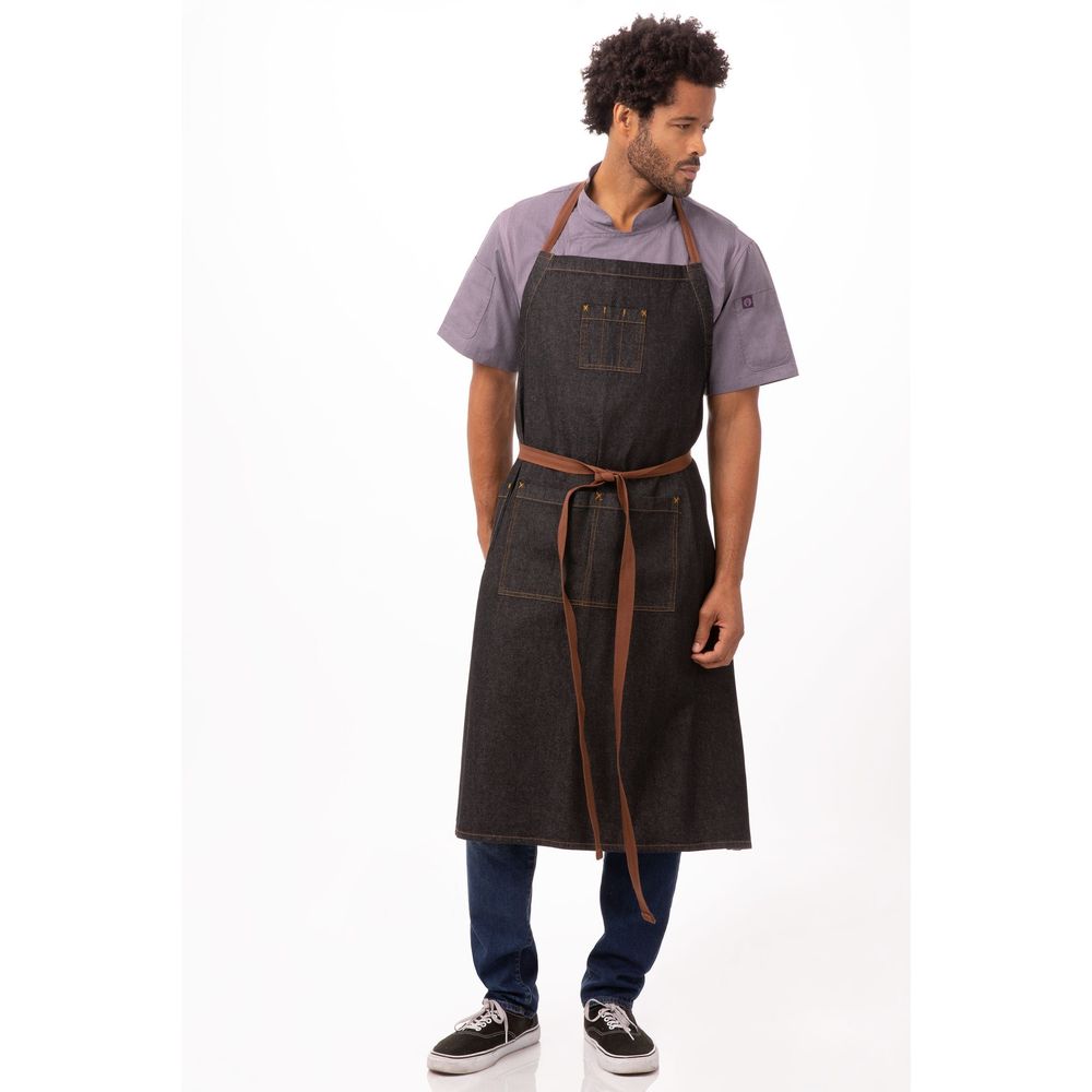 Chef Works Black Memphis Chefs Bib Apron, 40 inch Long x 35 inch Wide