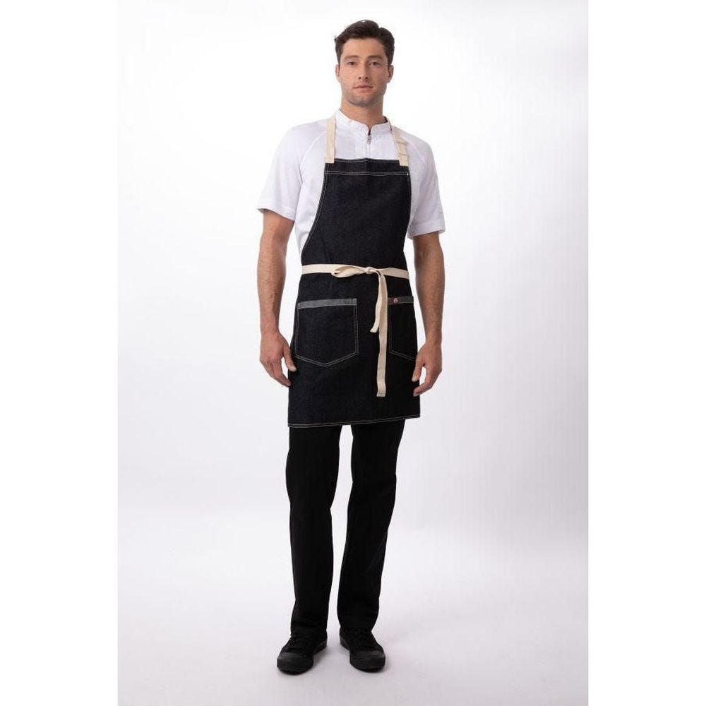 Chef Works Indigo Blue Ridgewood Bib Apron for Unisex, 31.5 inch Long x 32.5 inch Wide