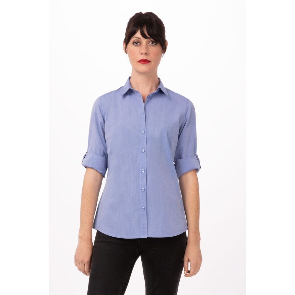 Chef Works Blue Large Classic Fit Modern Chambray Dress Shirt for Women ...
