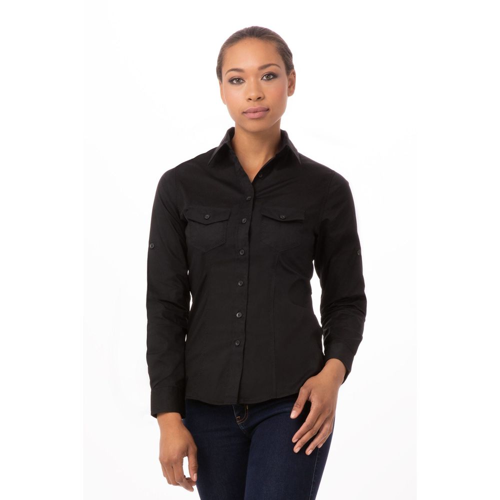 Chef Works Black Extra Large Slim Fit Pilot Shirt for Women