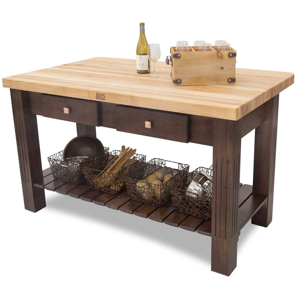 John Boos Grazzi Walnut Stain Base Hard Maple Edge Grain Top Table, 60 ...