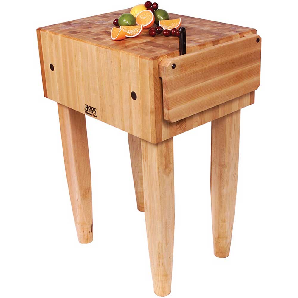 John Boos Cream Finish Maple Butcher Block with Casters and Black Legs ...