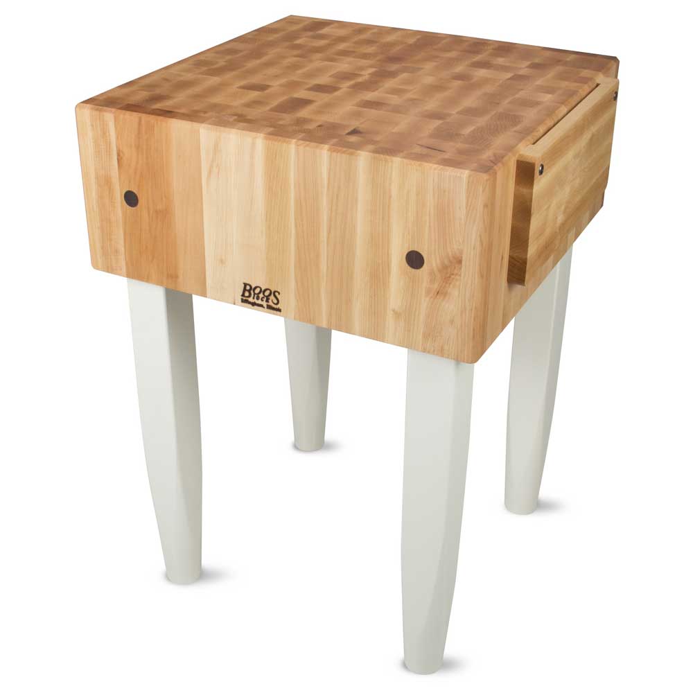 John Boos Cream Finish Maple Butcher Block with Knife Holder and Black ...
