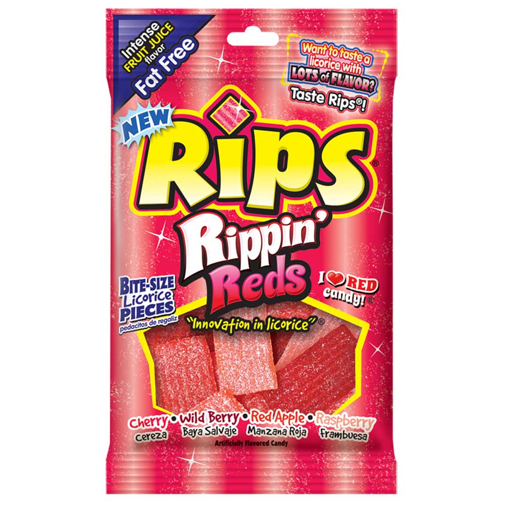 Rips Bite Size Rippin Reds Licorice Candy Pieces, 4 Ounce -- 12 per case.