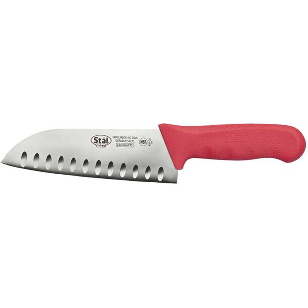 Winco Stal Santoku Knife with Red Polypropylene Handle, 7 inch -- 6 per ...