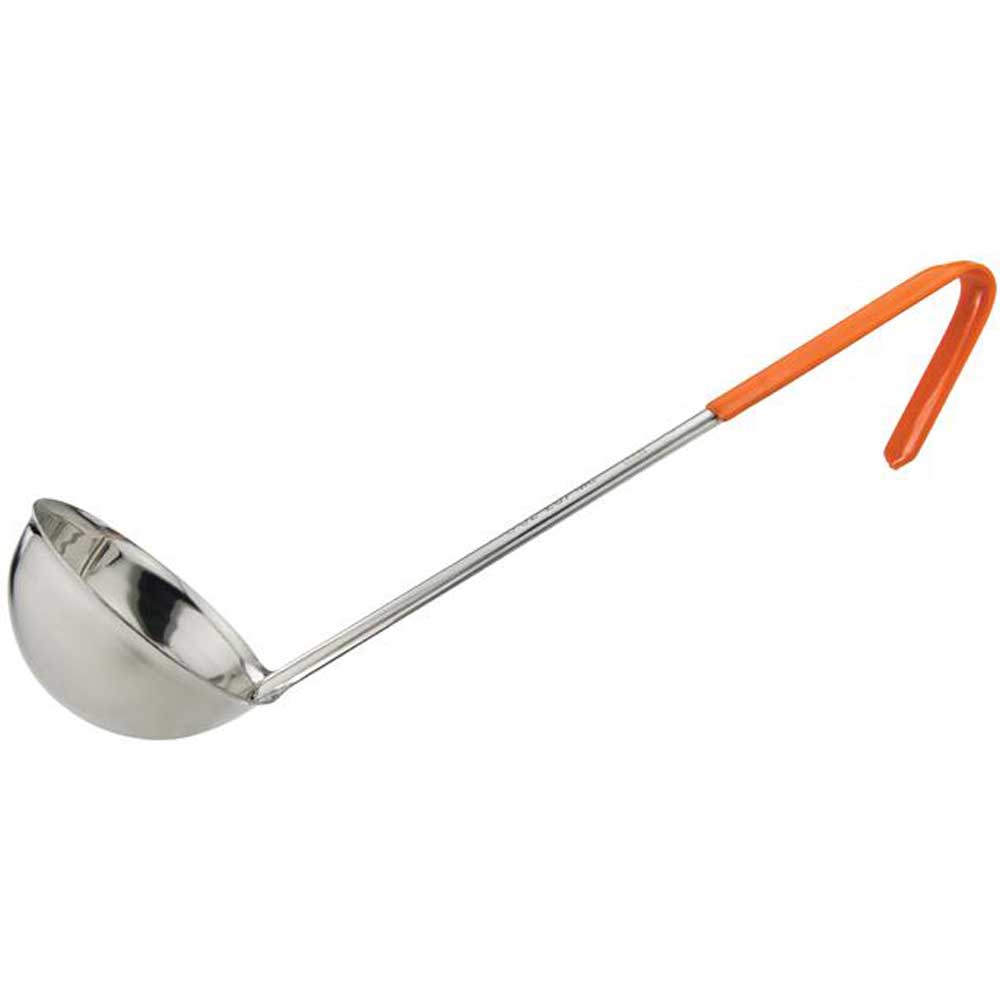 Winco Prime Stainless Steel One Piece Ladle with Orange Handle, 8 Ounce ...