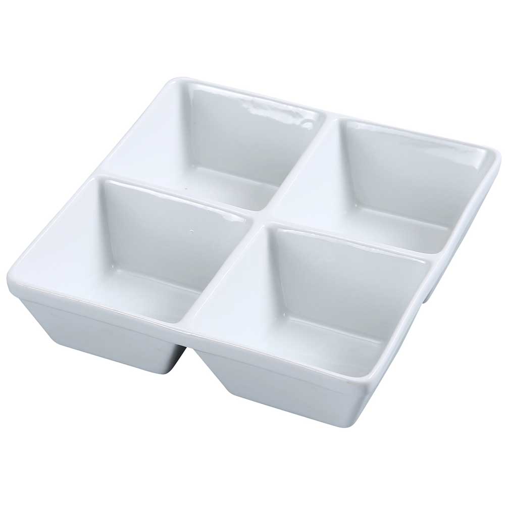 Yanco Main Land Porcelain Super White Square 4 Compartment Bowl, 7 x 7 ...