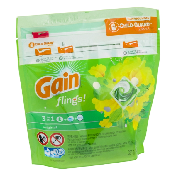 Gain Pods Flings Original Detergent Liquid, 16 count per pack -- 6 per ...