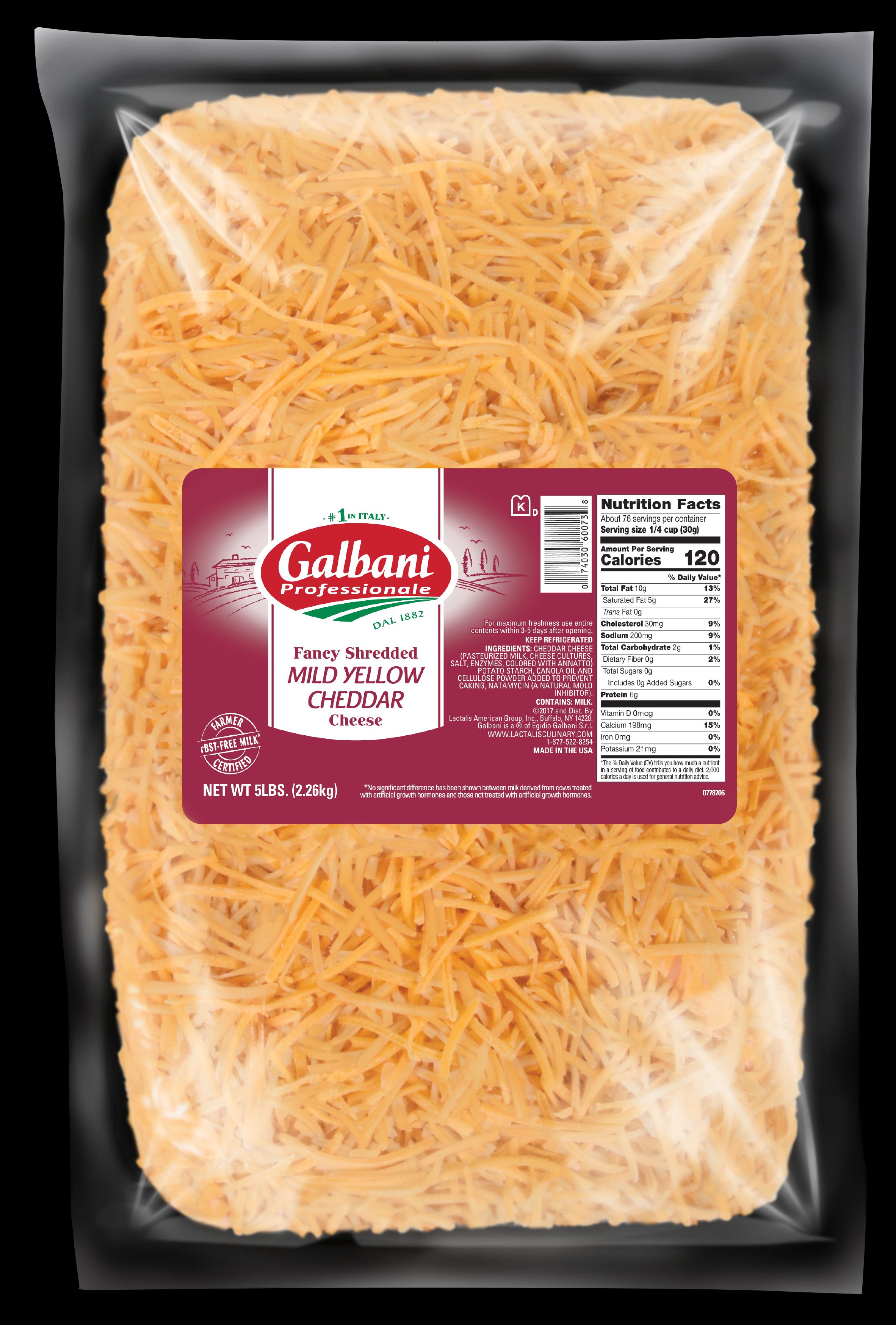 Galbani Professionale Shredded Mild Cheddar Cheese, 5 Pound -- 6 per case